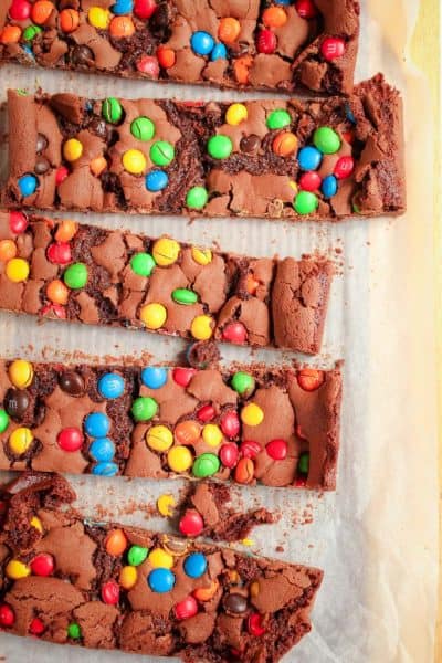 M&M Brownies | Chocolate Brownie Slice - Bake Play Smile