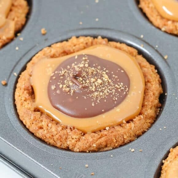 Chocolate & Caramel Butternut Snap Tartlets - Bake Play Smile