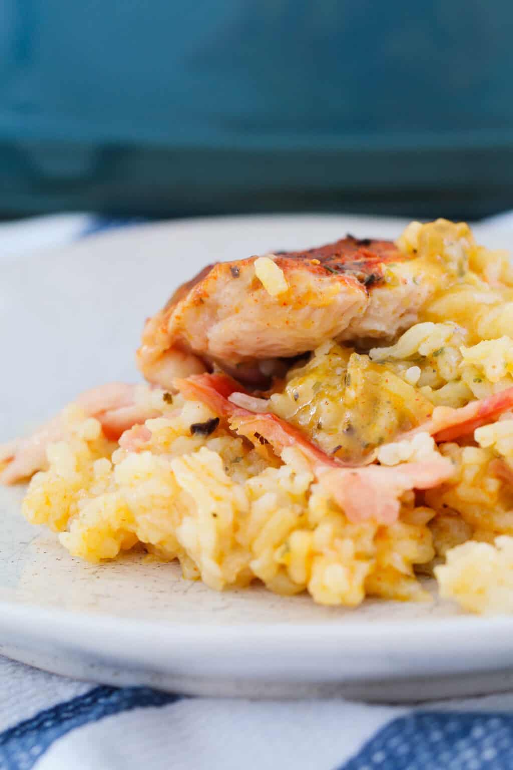 Creamy Oven Baked Chicken And Rice With Bacon - Bake Play Smile