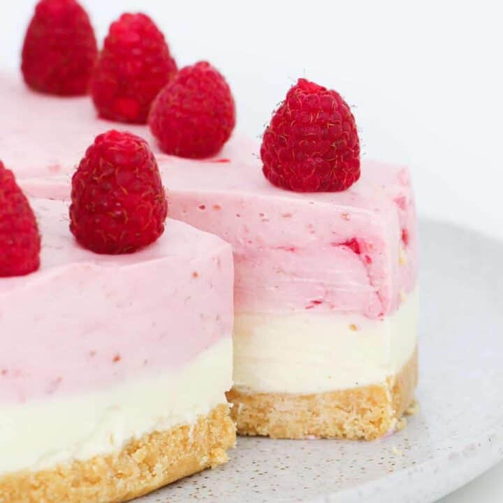 No Bake White Chocolate Raspberry Cheesecake - Bake Play Smile