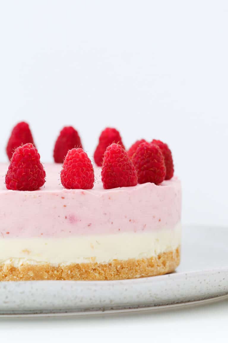 No Bake White Chocolate Raspberry Cheesecake - Bake Play Smile