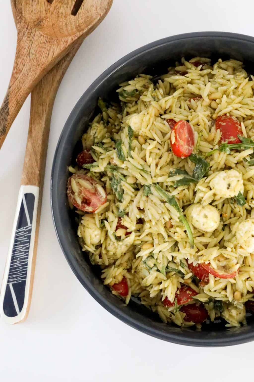 Easy Orzo Pesto Salad | Risoni Pasta Salad - Bake Play Smile