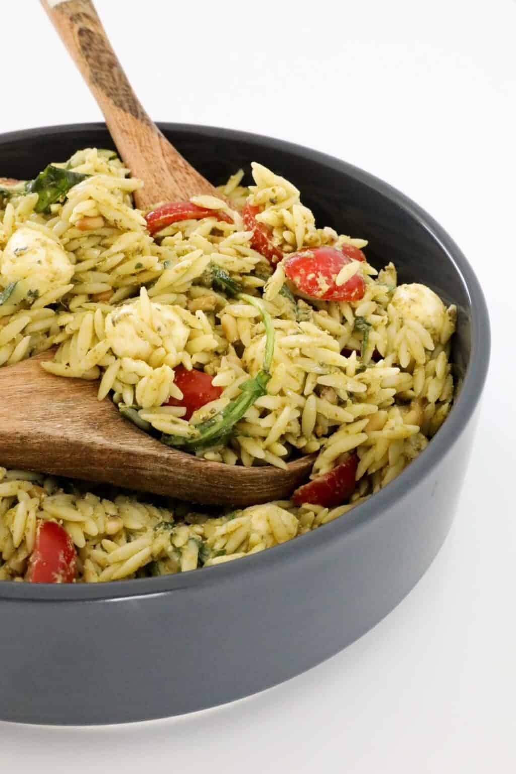 Easy Orzo Pesto Salad | Risoni Pasta Salad - Bake Play Smile