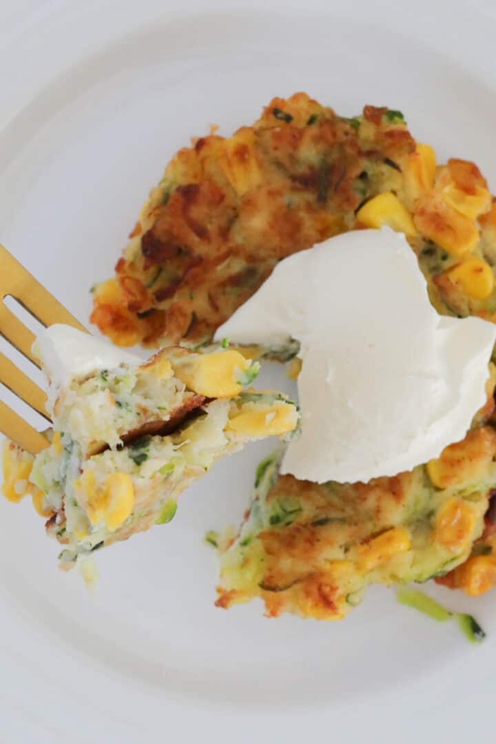CRISPY & CHEESY Corn And Zucchini Fritters - Bake Play Smile