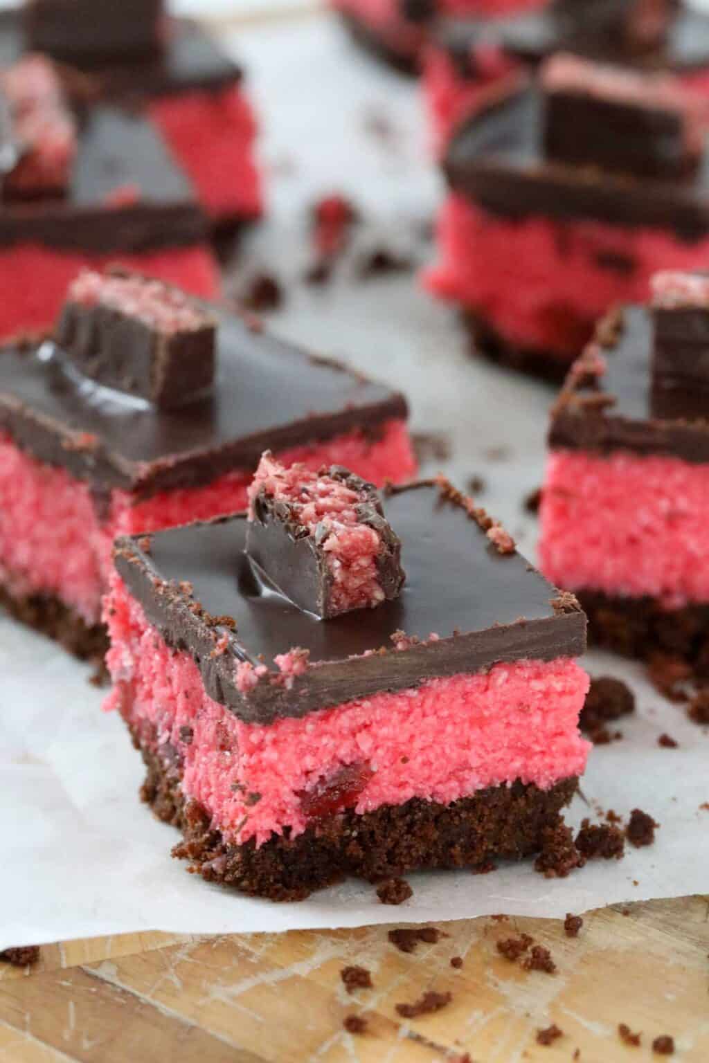 No-Bake Chocolate Cherry Ripe Slice - Bake Play Smile