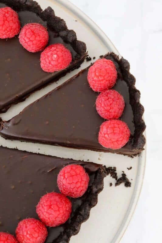 Super Easy 5 Ingredient Raspberry Chocolate Ganache Tart - Bake Play Smile