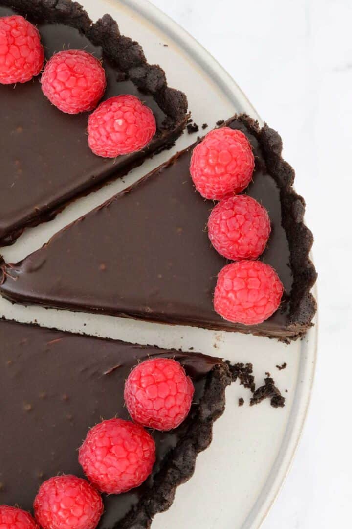 Super Easy 5 Ingredient Raspberry Chocolate Ganache Tart - Bake Play Smile
