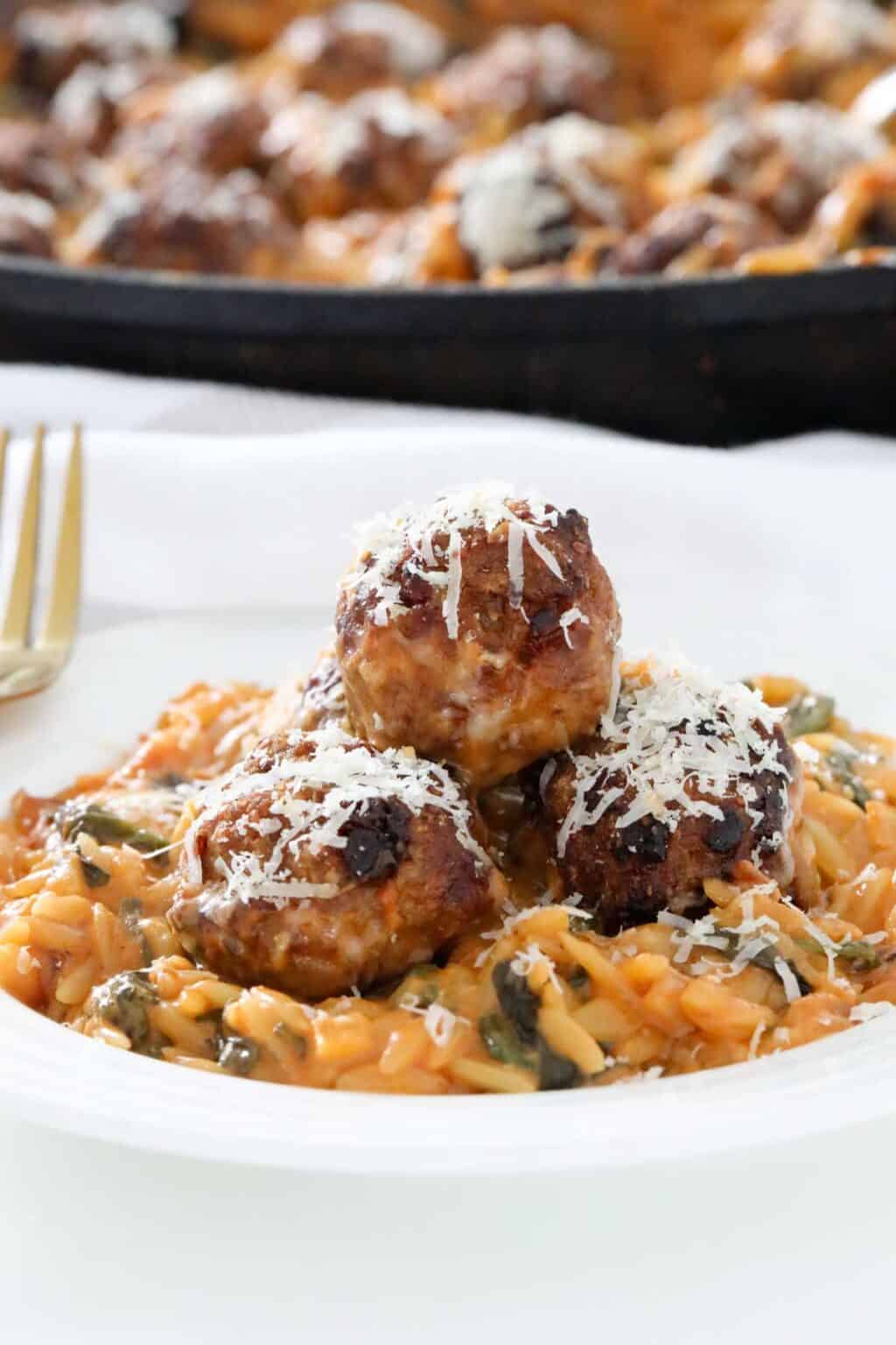 Pork Meatballs with Creamy Tomato Risoni - Bake Play Smile