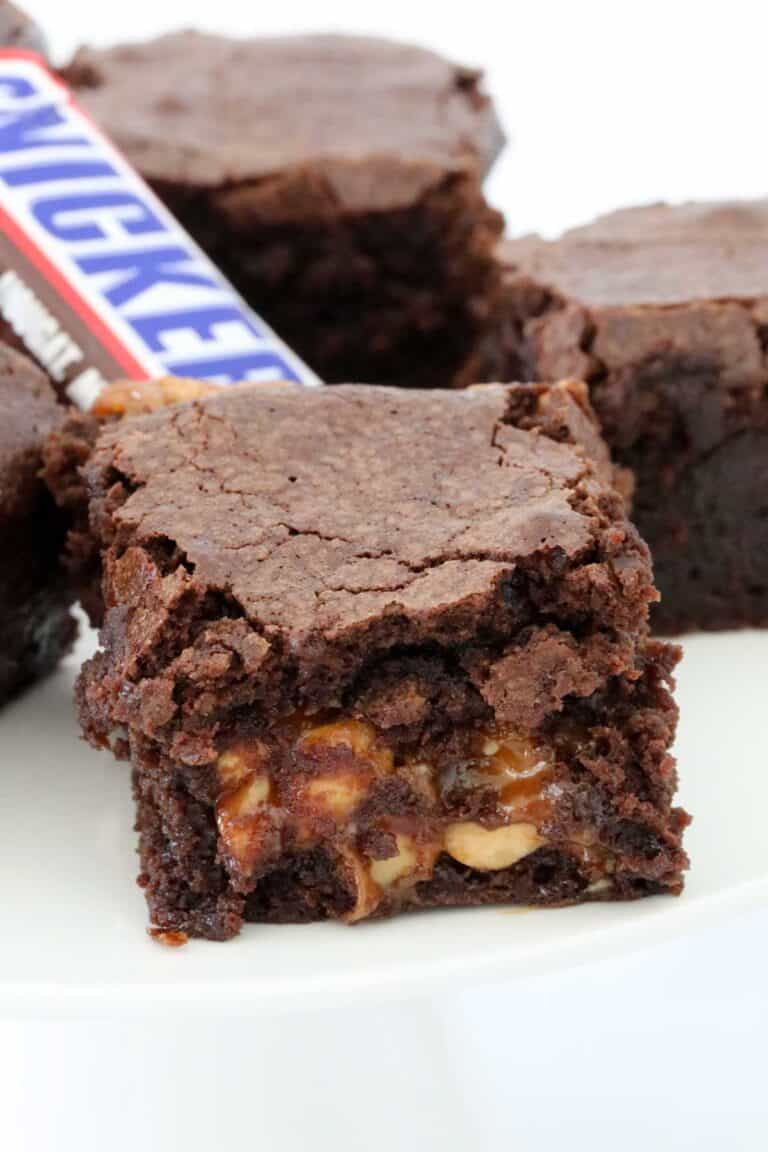 One Bowl Fudgy Snickers Brownie Recipe - Bake Play Smile