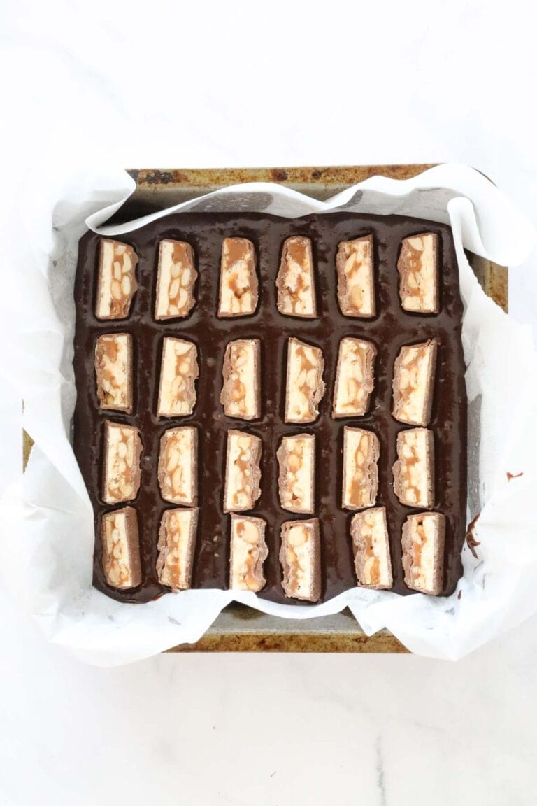 One Bowl Fudgy Snickers Brownie Recipe - Bake Play Smile