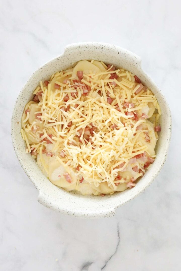 Creamy & Cheesy Potato And Bacon Bake - Bake Play Smile