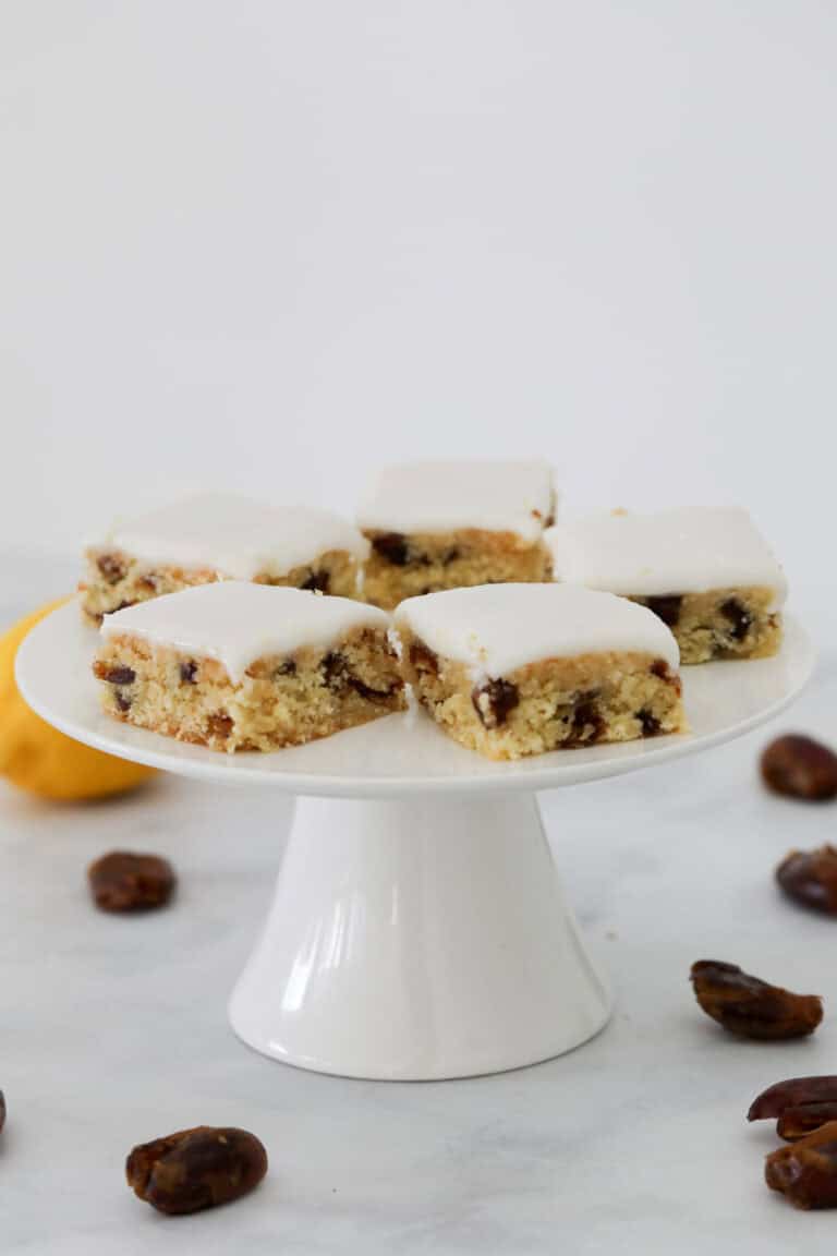 Baked Date Slice with Lemon Icing - Bake Play Smile