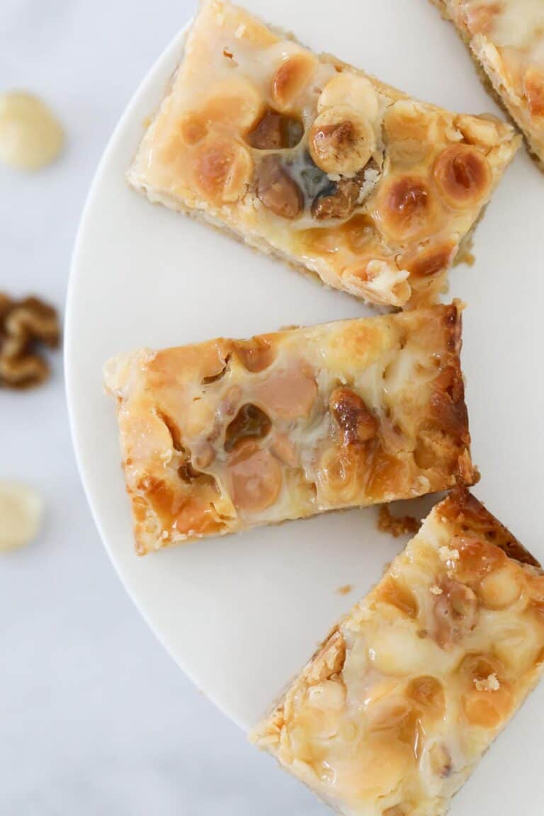 Chewy Caramel Nut Slice Recipe - Bake Play Smile
