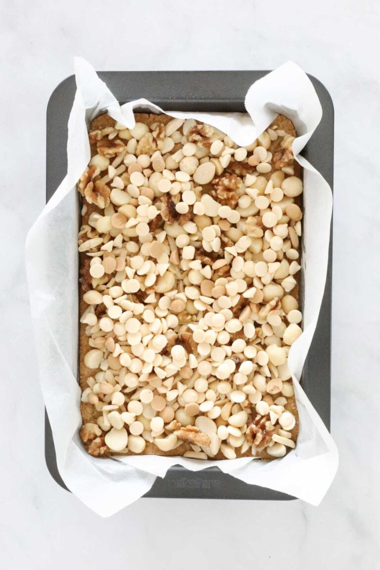 Chewy Caramel Nut Slice Recipe - Bake Play Smile