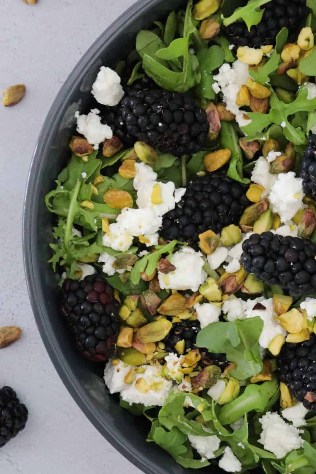 Blackberry, Goats Cheese, Pistachio & Rocket Salad Recipe - Bake Play Smile